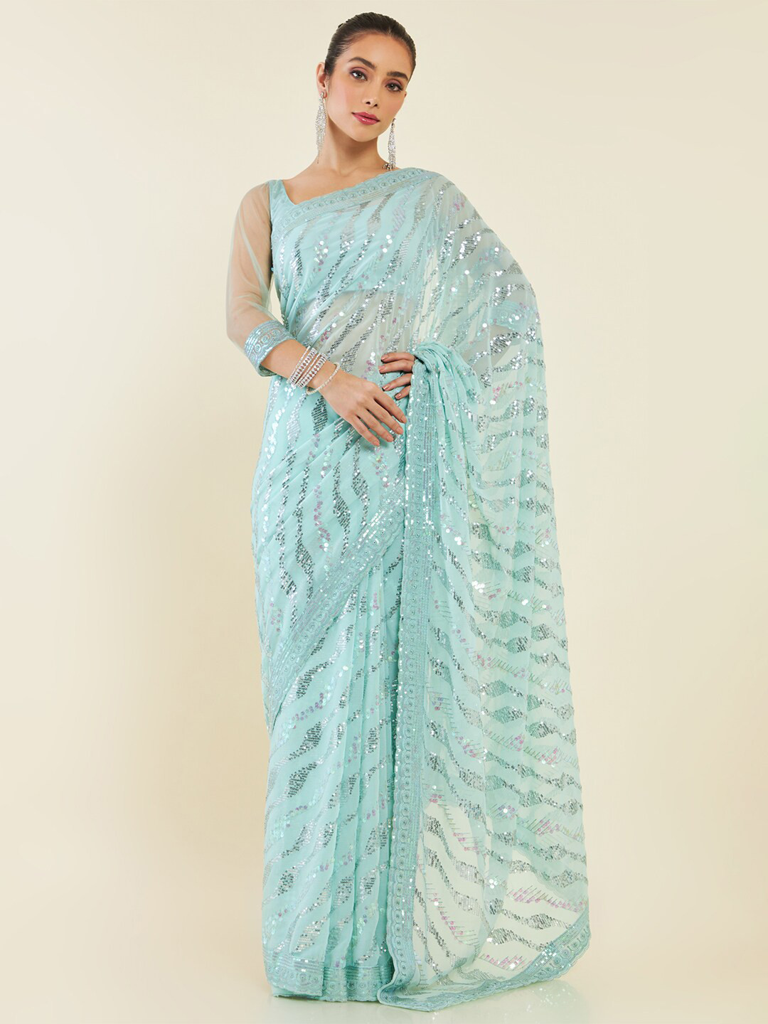 Buy Soch Viscose Rayon Sequinned Embellished Saree - Sarees for Women ...