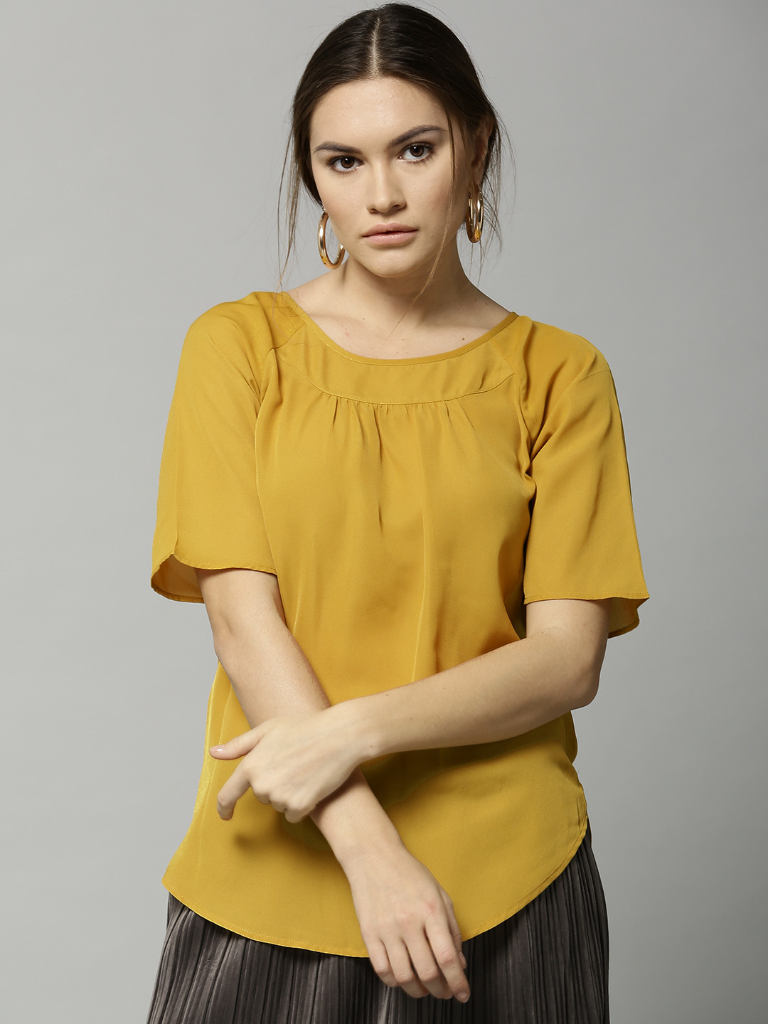 Buy Marks & Spencer Women Mustard Yellow Solid Top - Tops for Women ...
