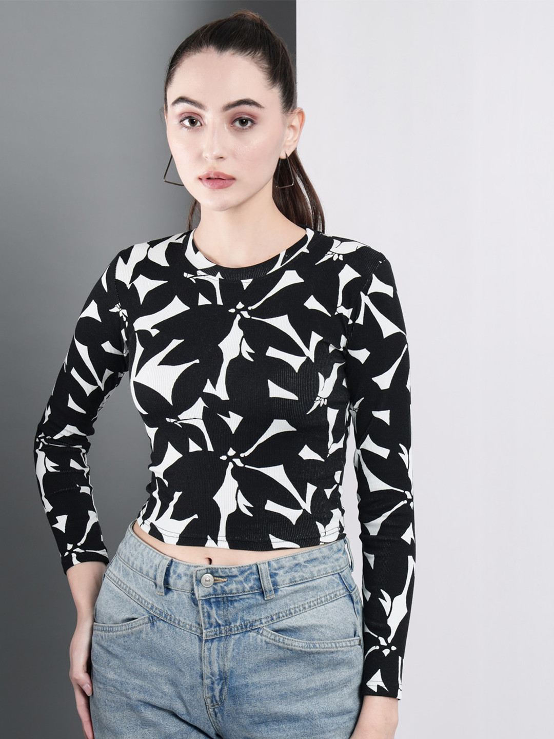 Buy GUTI Abstract Printed Fitted Cotton Crop Top - Tops for Women ...