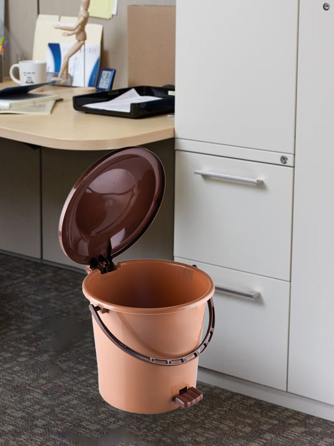 Buy Kuber Industries Coffee Brown 3 Pieces Pedal Dustbins With Handle 5 ...
