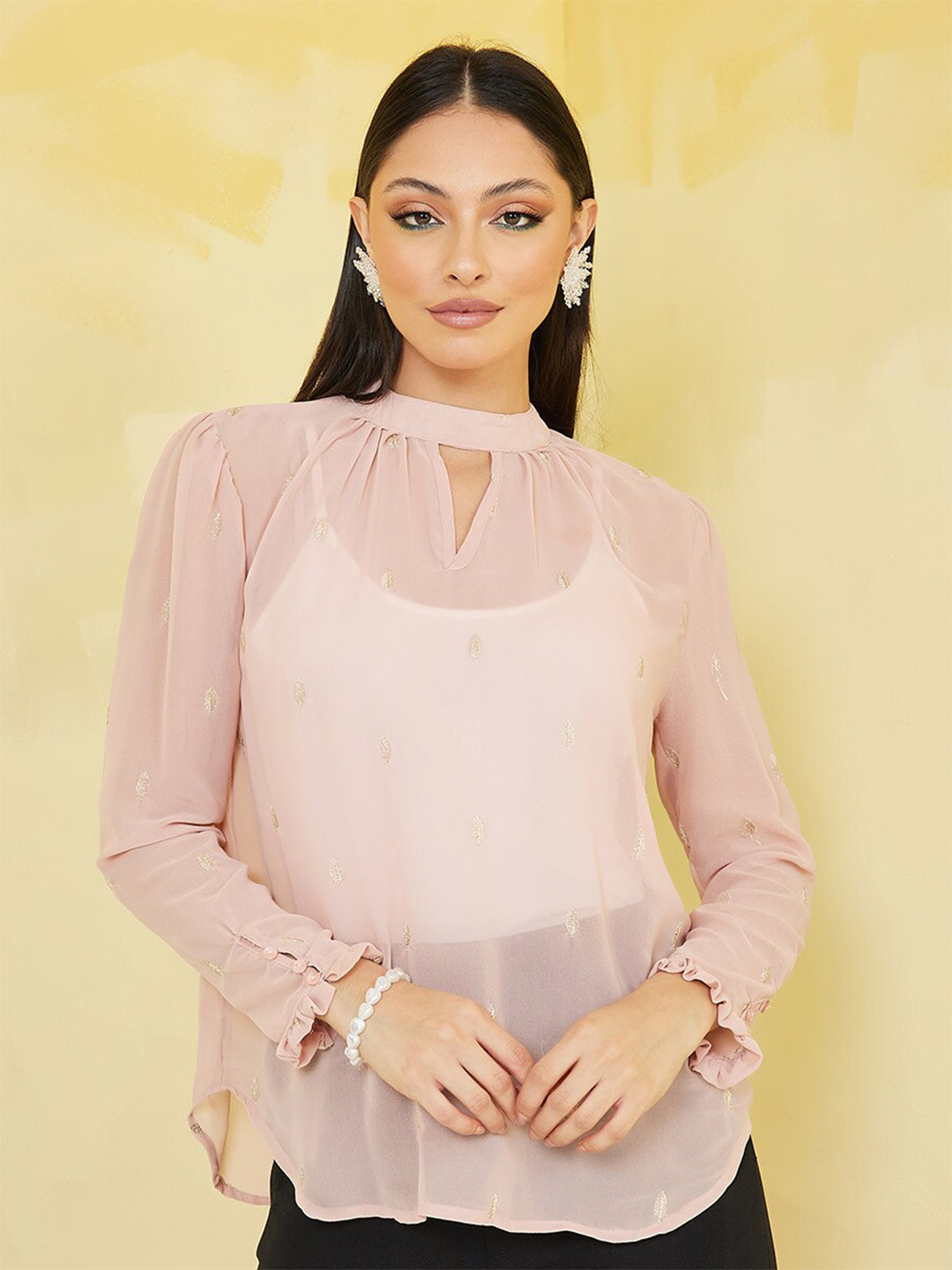 Buy Styli Pink Embellished Keyhole Neck Top - Tops for Women 22519122 ...