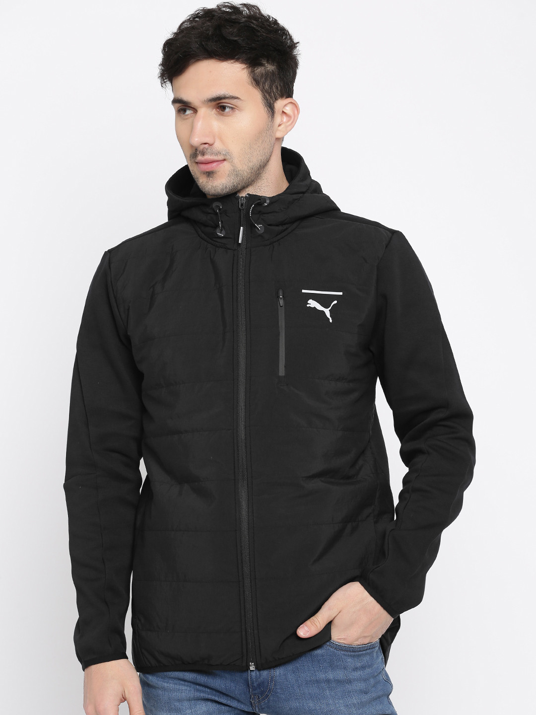 Buy Puma Men Black Solid Hooded Jacket - Jackets for Men 2252309 | Myntra