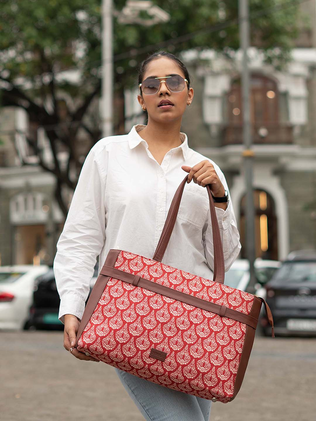 Buy ZOUK Printed Structured Jute Laptop Shoulder Bag - Handbags for ...