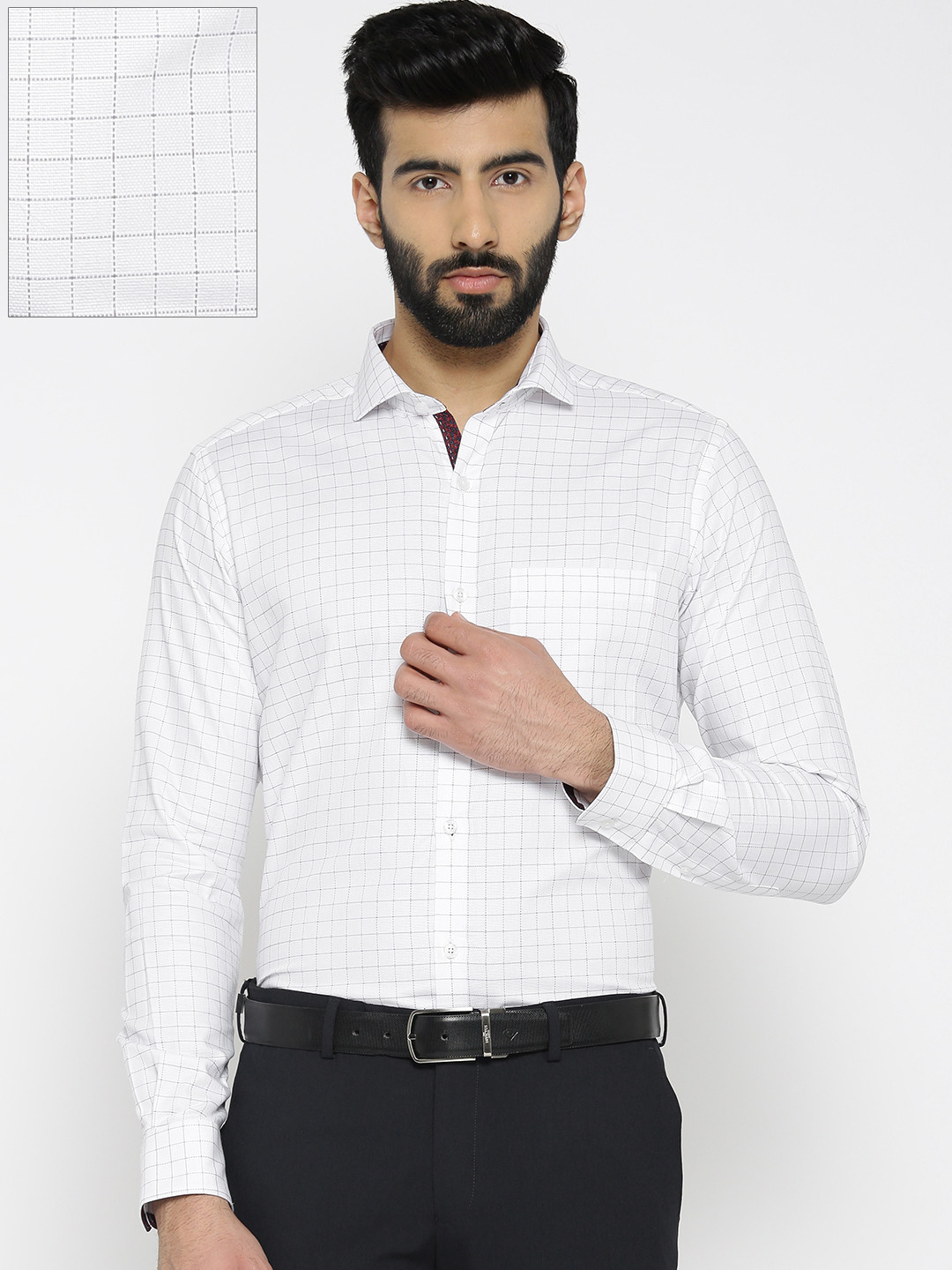 Buy Raymond Men White & Blue Slim Fit Checked Formal Shirt - Shirts for ...
