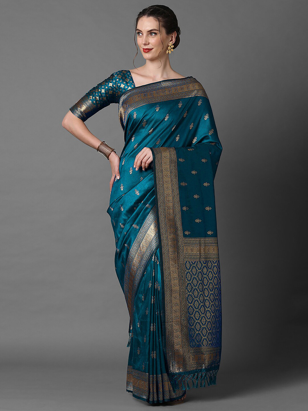 Buy Mitera Ethnic Motif Woven Design Zari Banarasi Saree - Sarees for ...