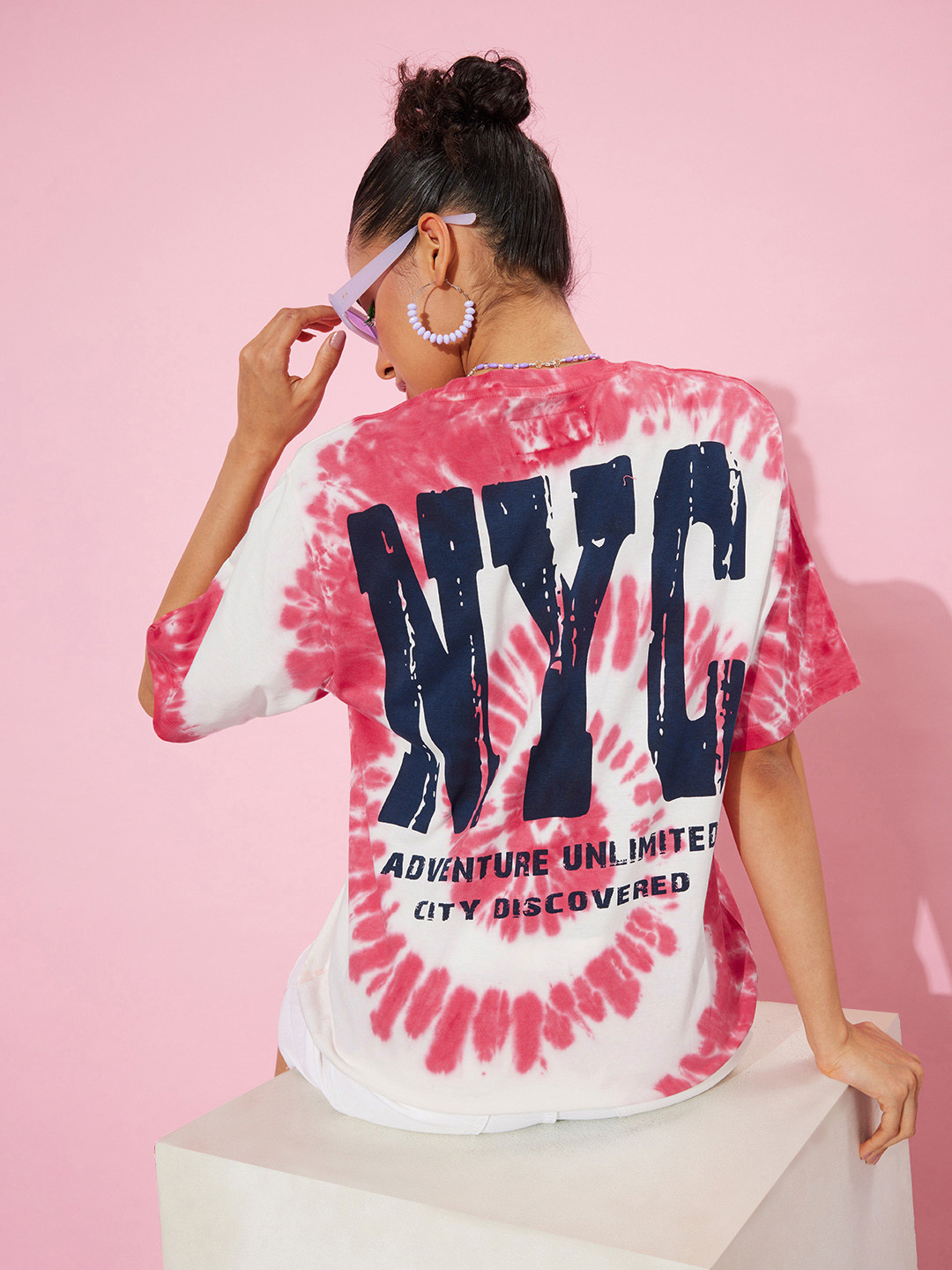 Buy Difference Of Opinion White & Pink Tie & Dye Oversized Pure Cotton ...