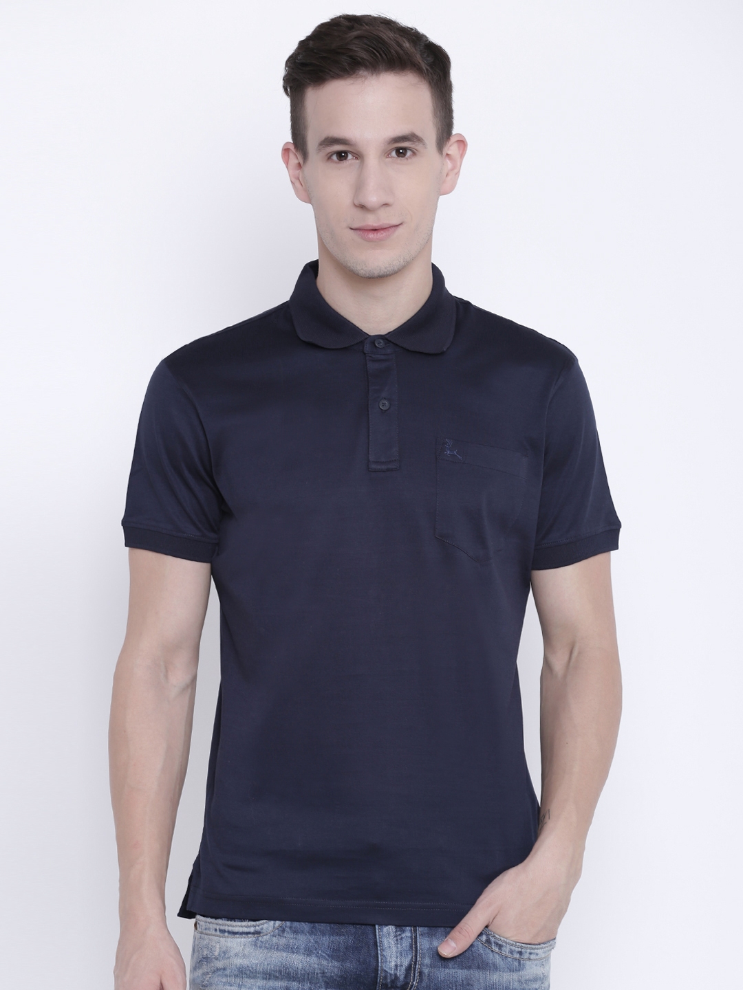 Buy Parx Men Navy Blue Solid Polo Collar Pure Cotton T Shirt Tshirts