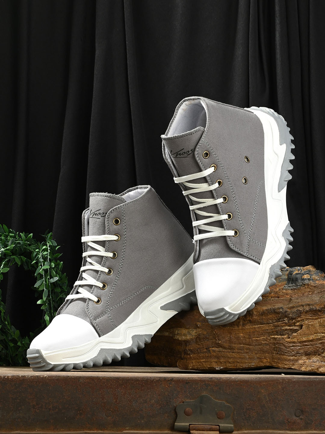 Buy Knoos Women Mid Top Canvas Comfort Insole Contrast Sole Sneakers ...