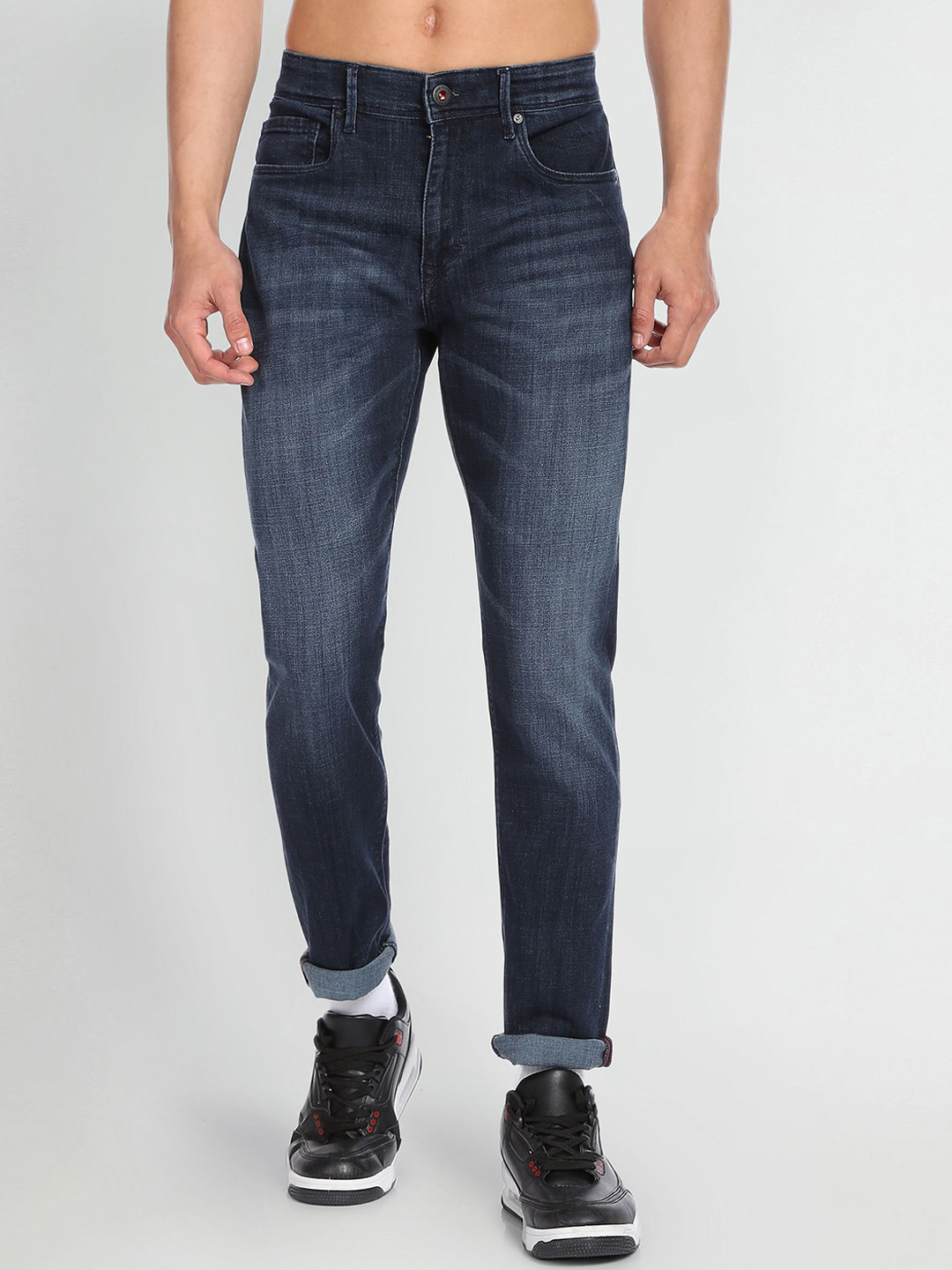 Buy Flying Machine Men Mid Rise Dark Shade Light Fade Stretchable Slim ...