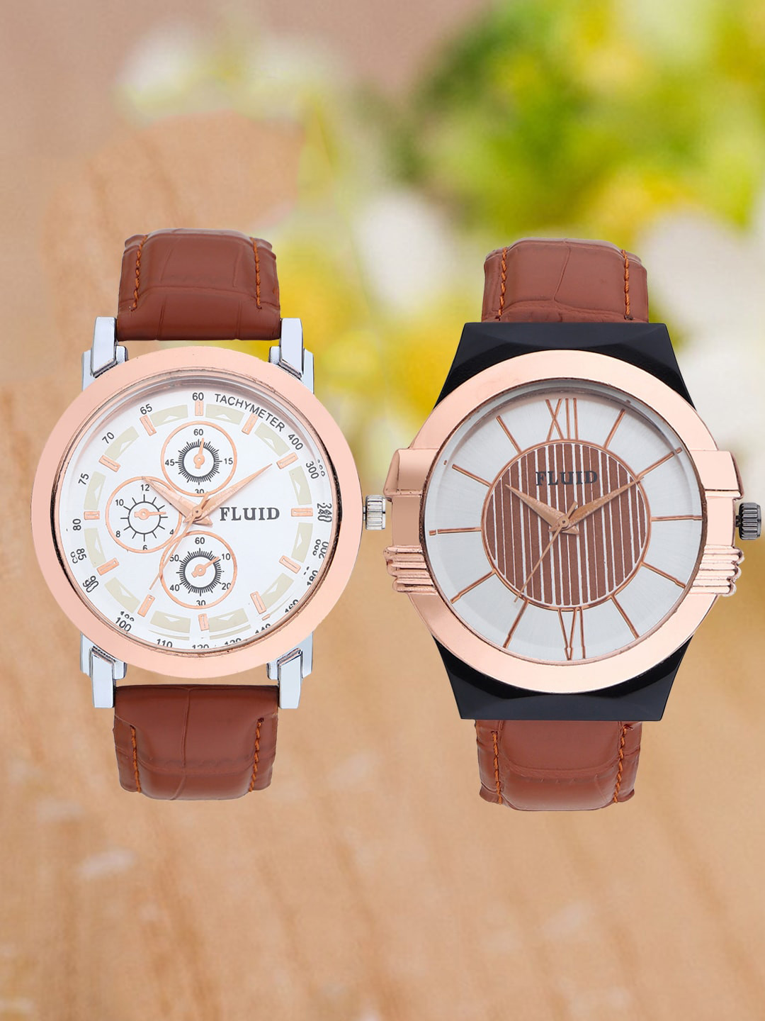 Buy FLUID Pack Of 2 Men Leather Textured Straps Analogue Watch FL2 020 ...