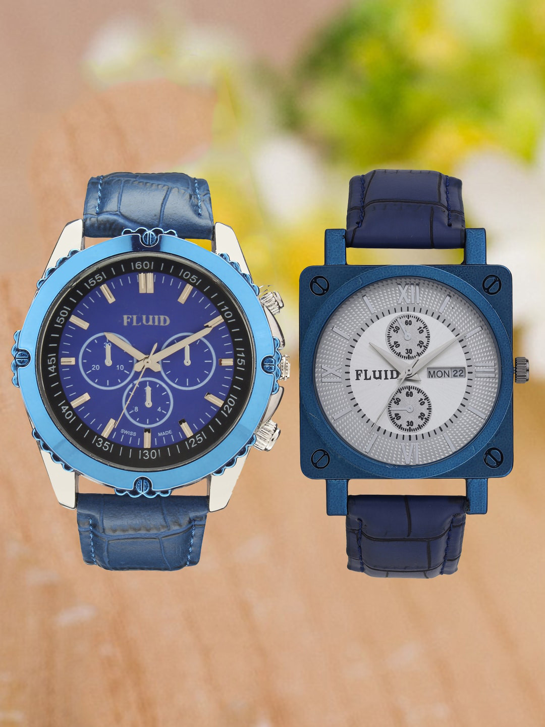 Buy FLUID Pack Of 2 Men Leather Textured Straps Analogue Watch FL2 909 ...