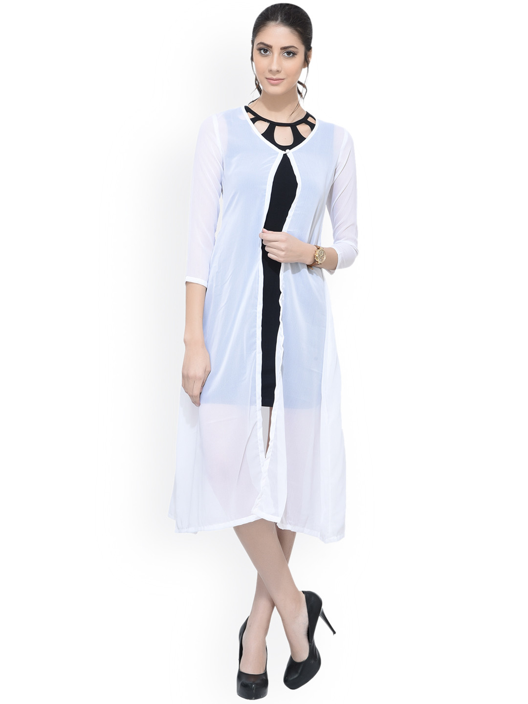 Buy SCORPIUS White Solid Open Front Longline Shrug - Shrug for Women ...