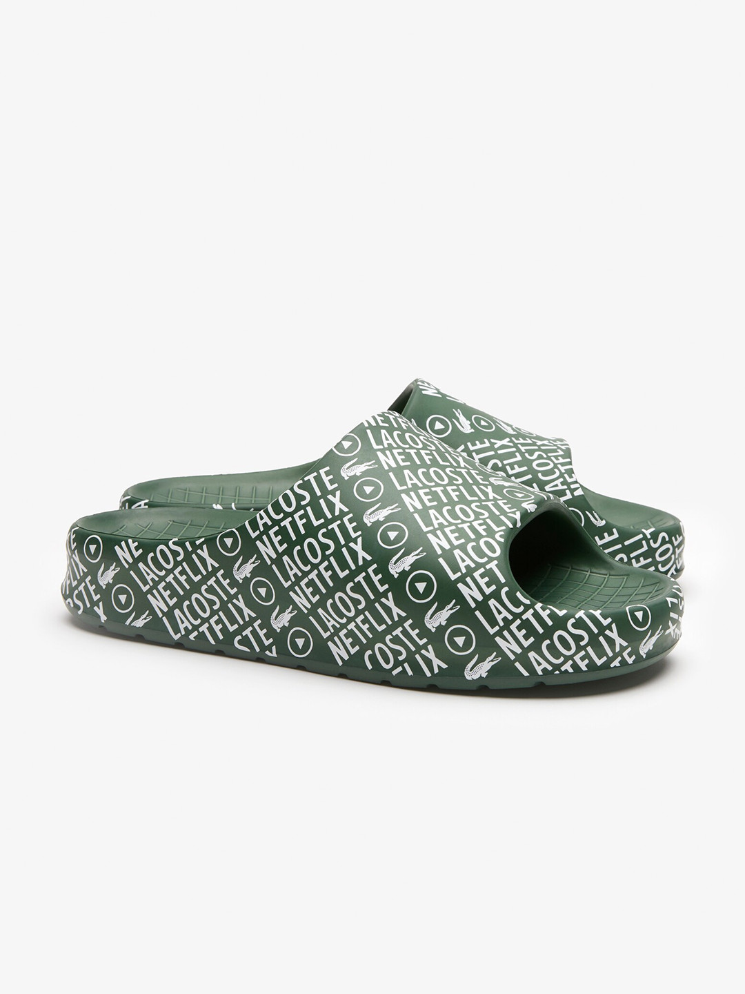 Buy Lacoste Men Lacoste X Netflix Serve Slide 2.0 Printed Sliders ...