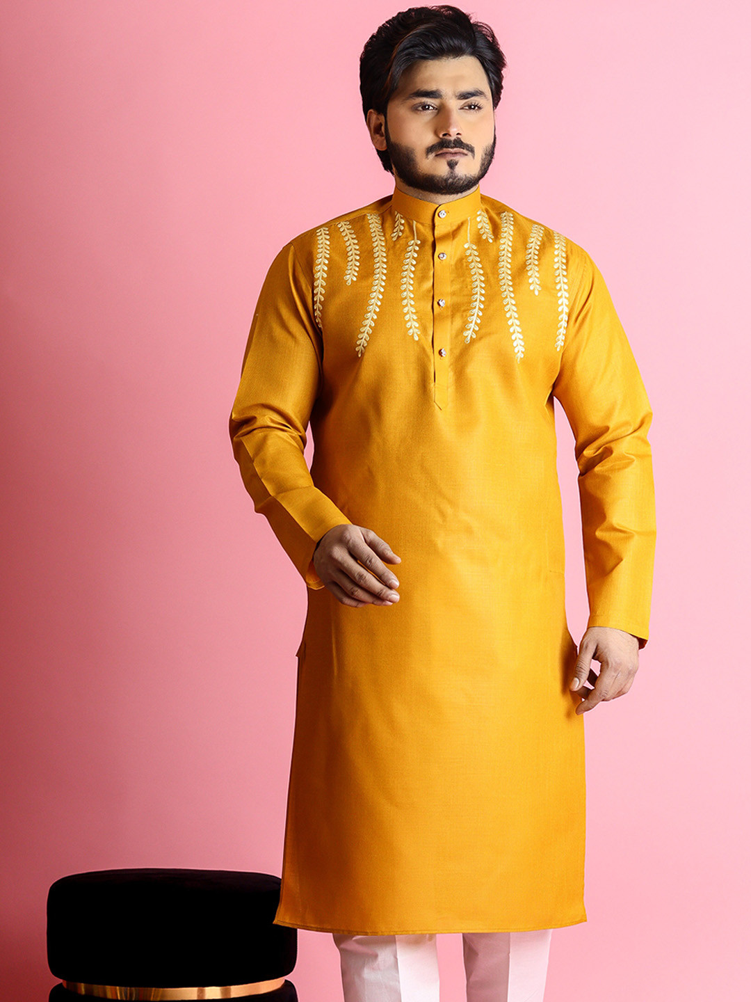 Buy Tibra Collection Floral Yoke Design Thread Work Pure Cotton Kurta ...