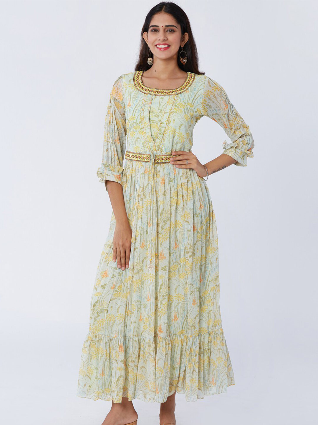 Buy Taruni Floral Printed Georgette Fit And Flare Ethnic Dress - Ethnic ...