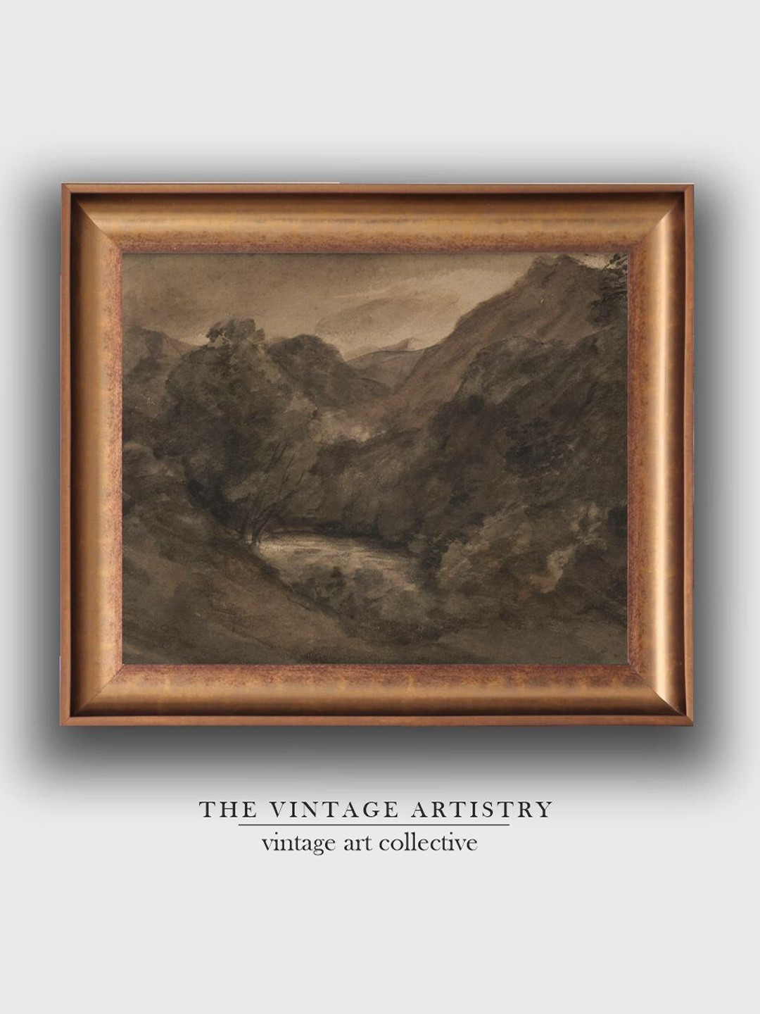Buy THE VINTAGE ARTISTRY Brown & Grey Printed Antique Scenery Drawing ...