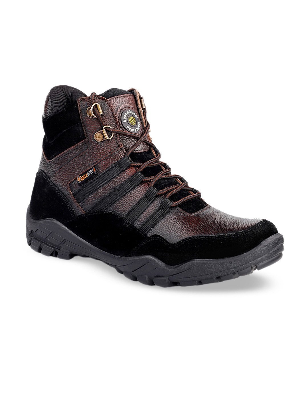 Buy Bacca Bucci Men Textured Leather Platform Heeled Hiking Boots ...