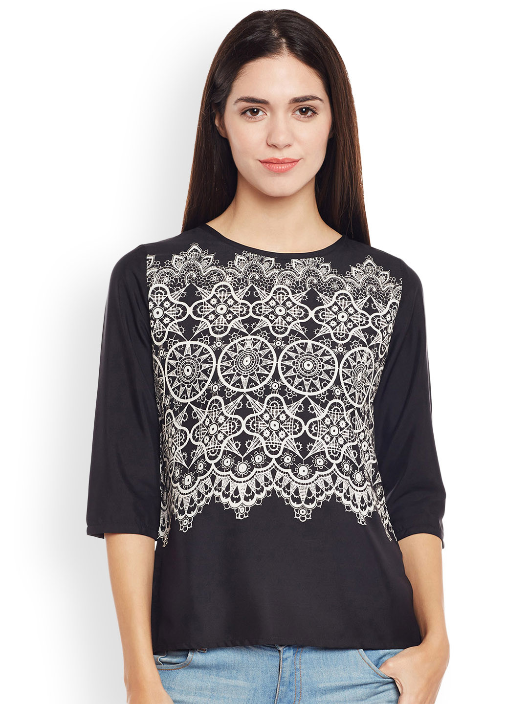 Buy Ruhaans Women Black Printed Top - Tops for Women 2255402 | Myntra