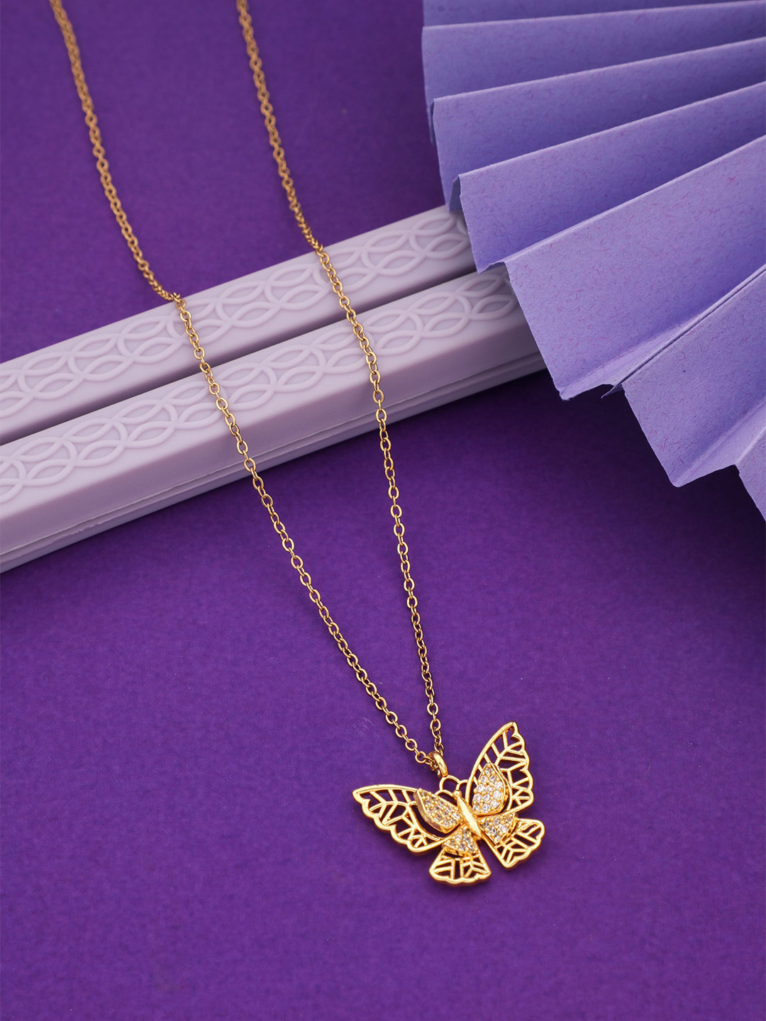 Buy Vita Bella Gold Plated Chain With Butterfly Pendant - Necklace And ...