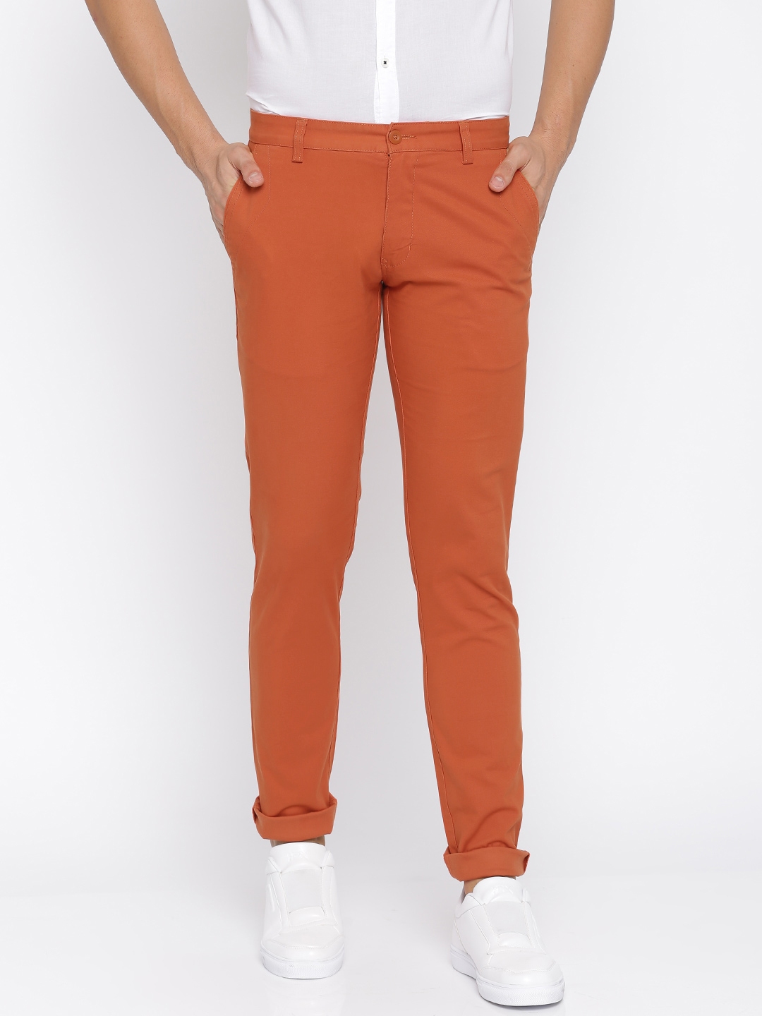 Buy Parx Men Orange Slim Fit Solid Chinos Trousers For Men 2255706 Myntra