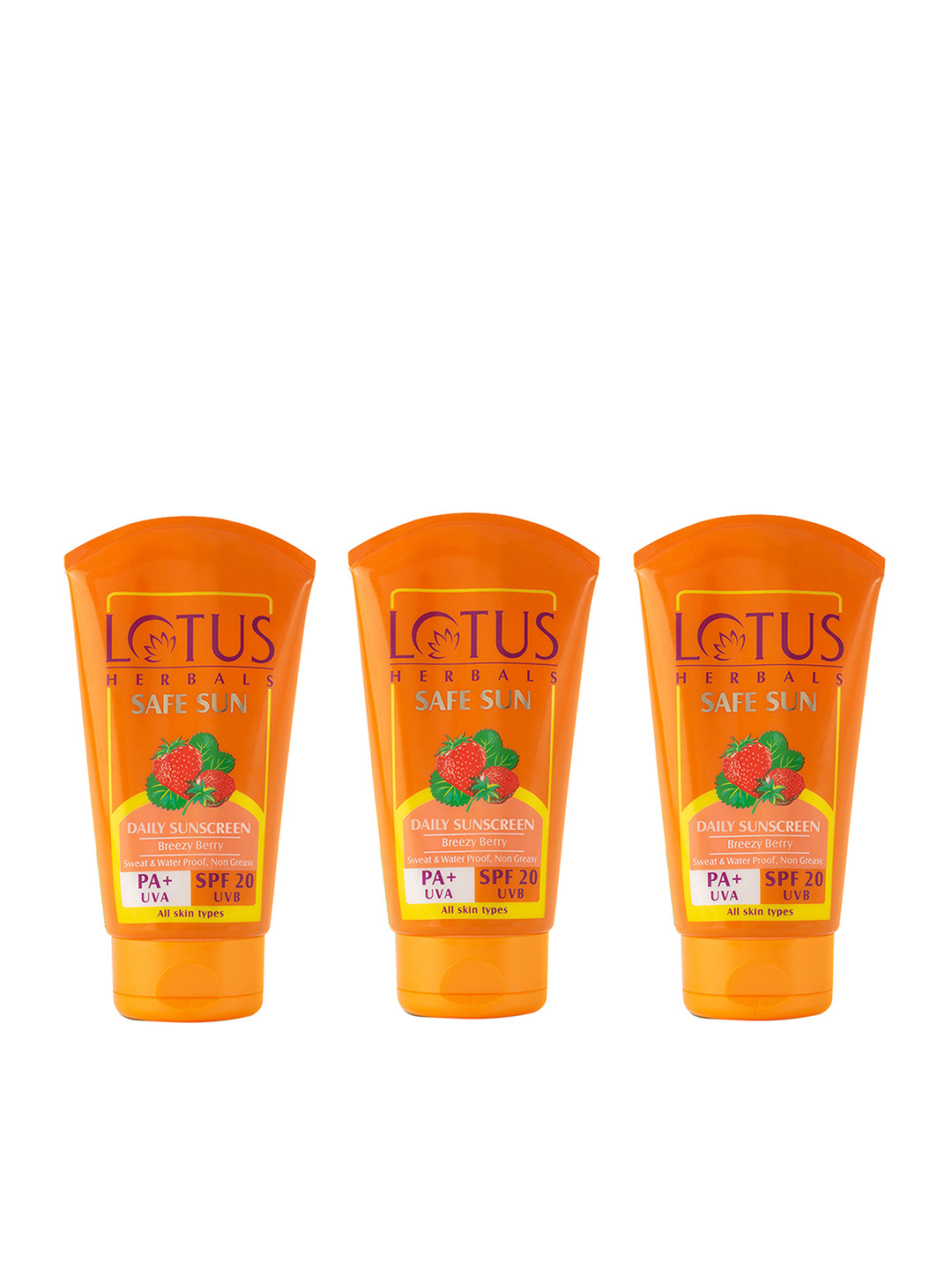 Buy Lotus Herbals Set Of 3 Safe Sun SPF 20 PA+ Breezy Berry Sunscreen ...