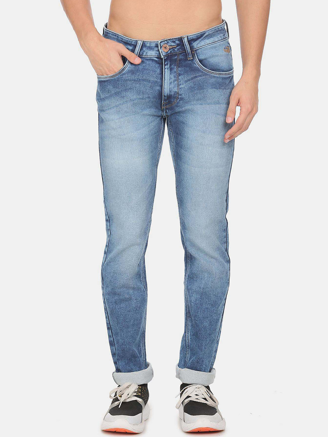 Buy Flying Machine Men Blue Slim Fit Mid Rise Low Distress Heavy Fade ...