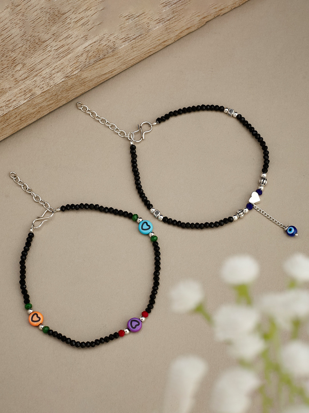 Buy ATIBELLE Set Of 2 Silver Plated Stone Studded & Beaded Evil Eye ...