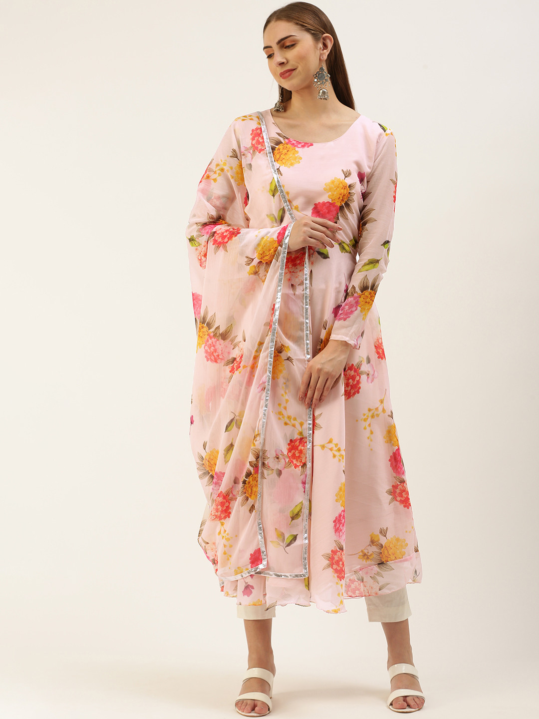 Buy LOOKNBOOK ART Women Floral Printed Anarkali Kurta With Dupatta ...