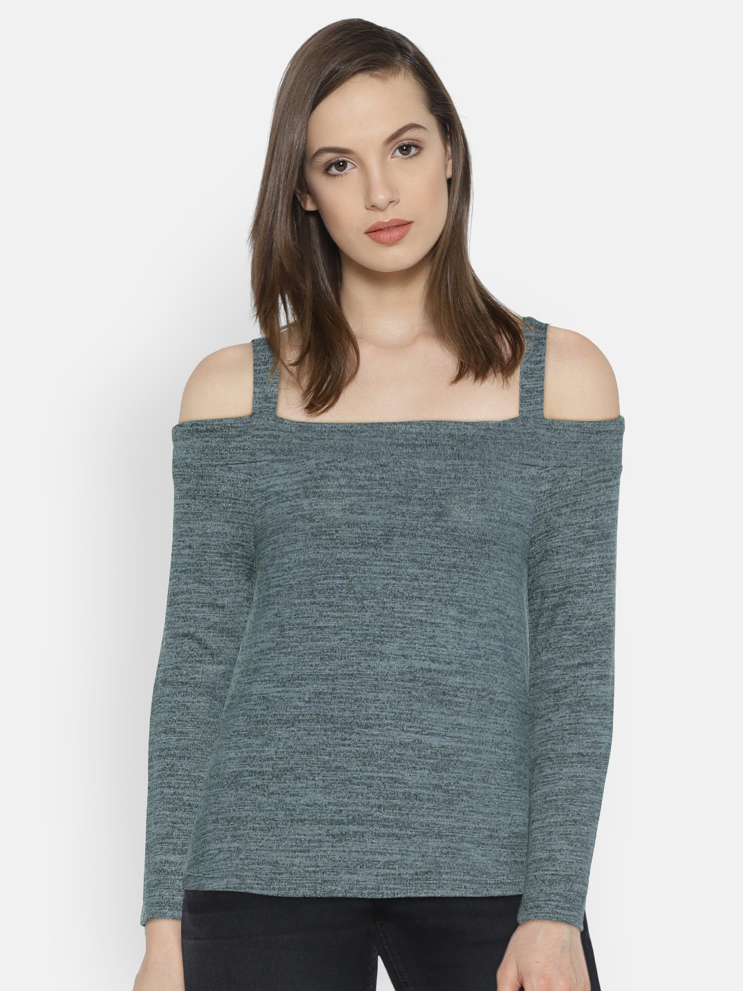 Buy ONLY Women Grey Solid Cold Shoulder Top - Tops for Women 2256762 ...