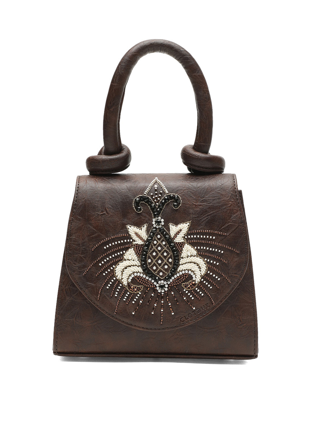 Buy Clotche Textured Embellished Leather Structured Handheld Bag ...