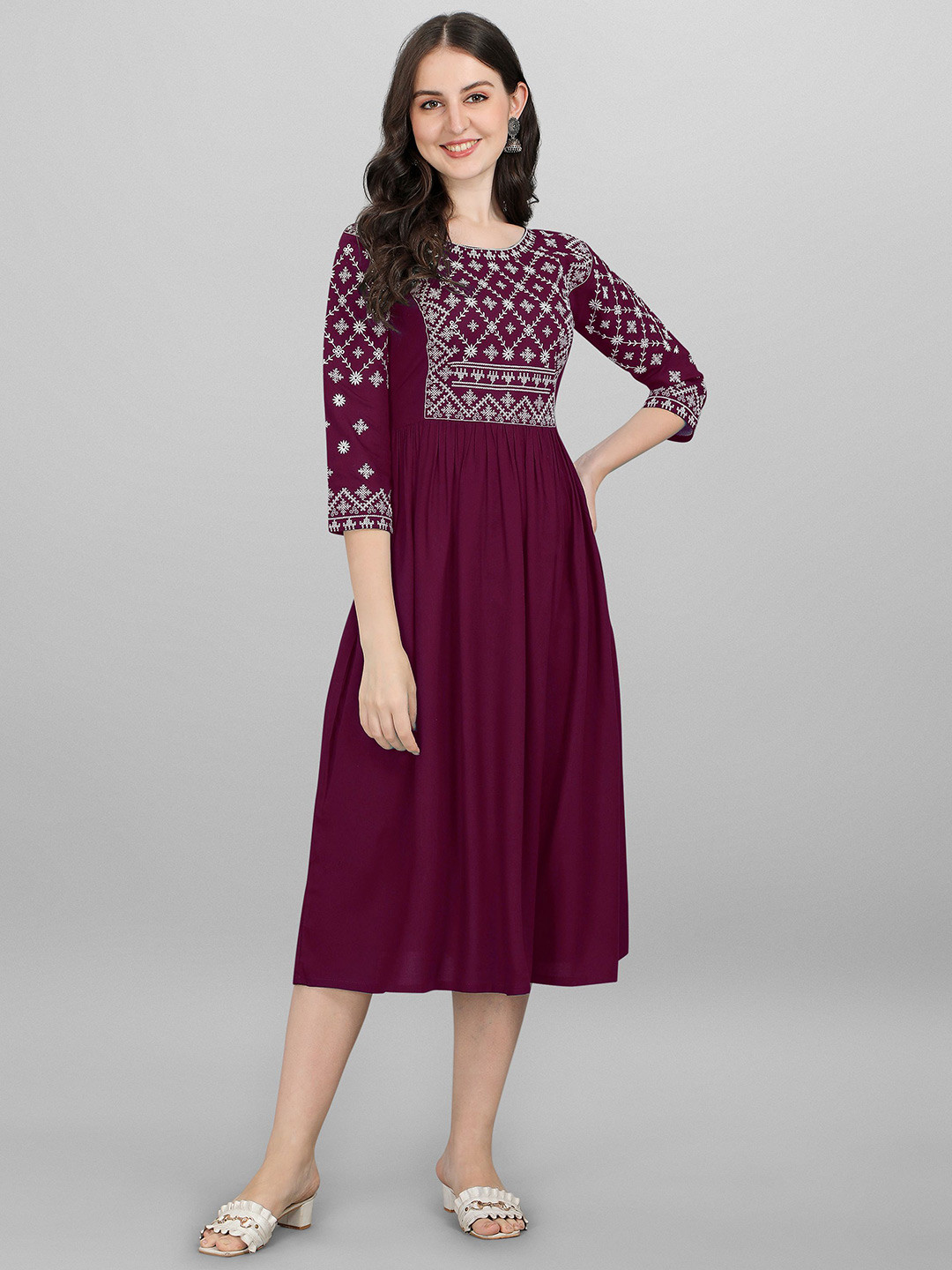 Buy Shree Ramkrishna Fab Embroidered Fit And Flare Midi Dress - Ethnic ...