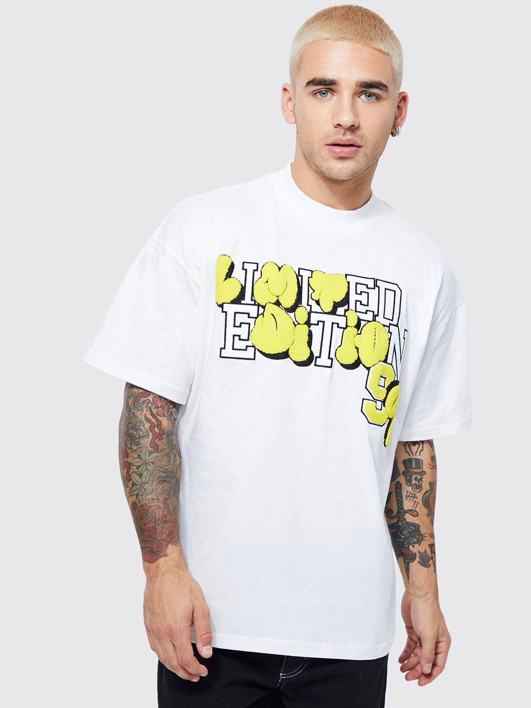 Buy BoohooMAN Pure Cotton Limited Edition Puff Print Oversized T Shirt - Tshirts for Men ...