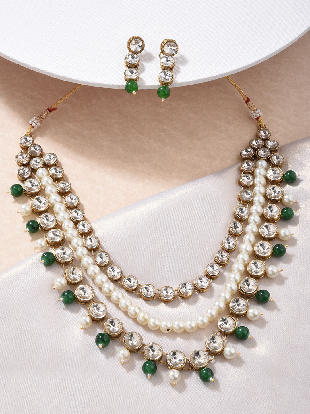 Buy Fida Gold Plated Kundan Studded & Pearl Beaded Layered Jewellery ...