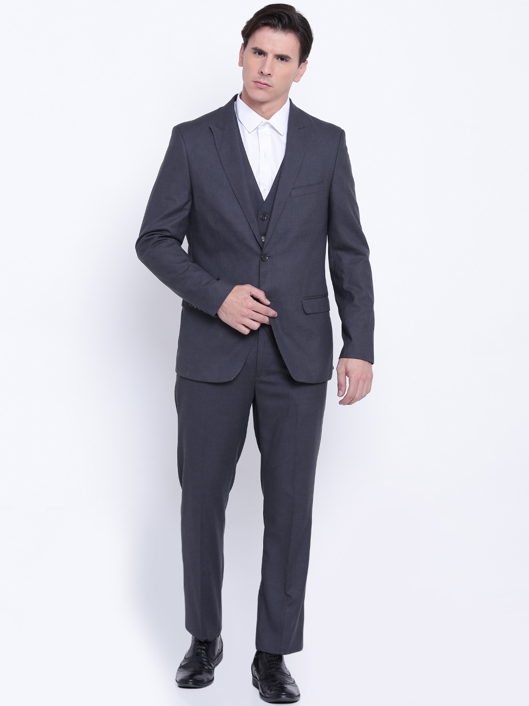 Buy Arrow Men Charcoal Grey Tailored Fit Single Breasted Formal Suit ...