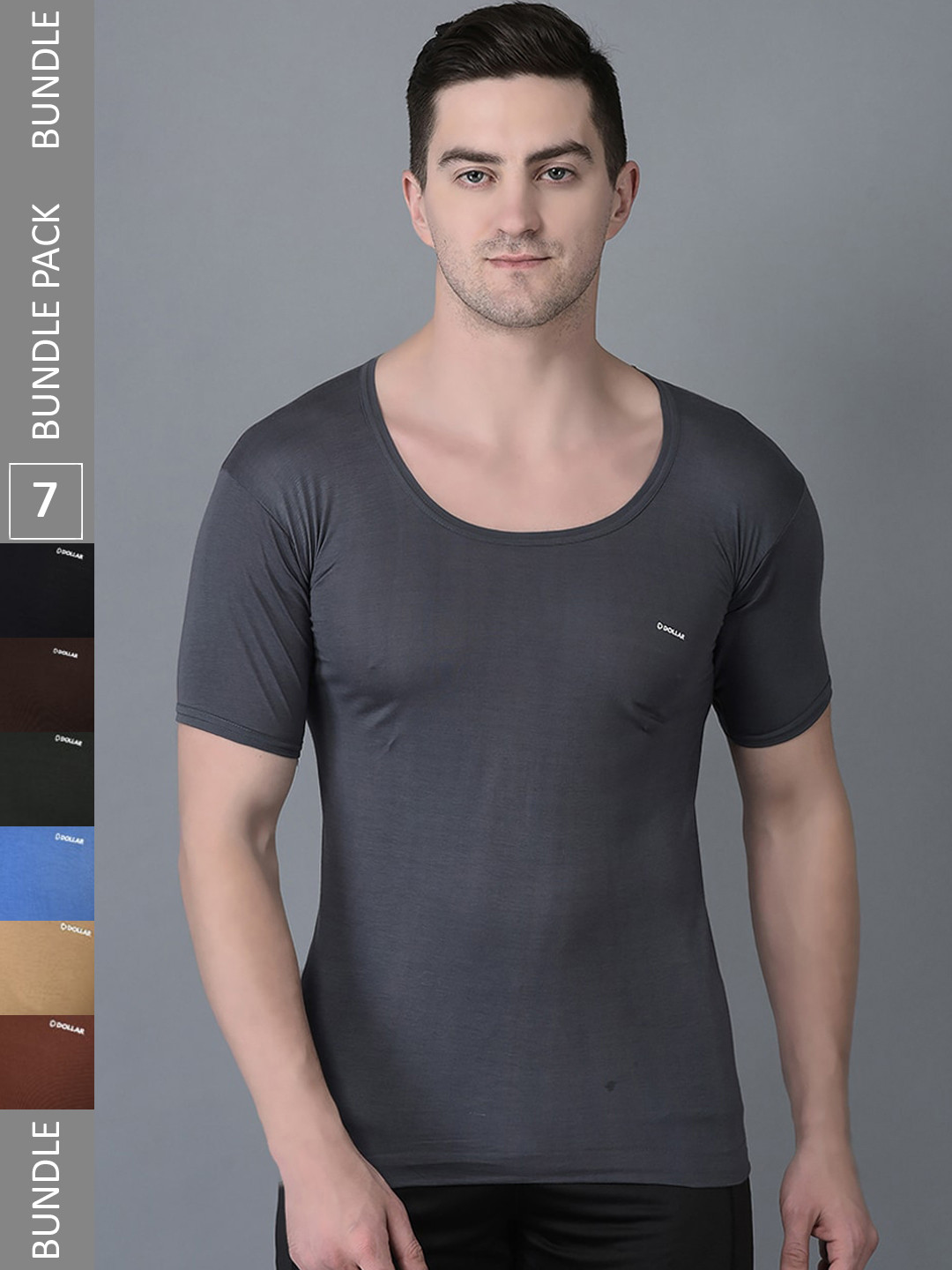 Buy Dollar Bigboss Men Pack Of 7 Assorted Short Sleeves Pure Cotton ...