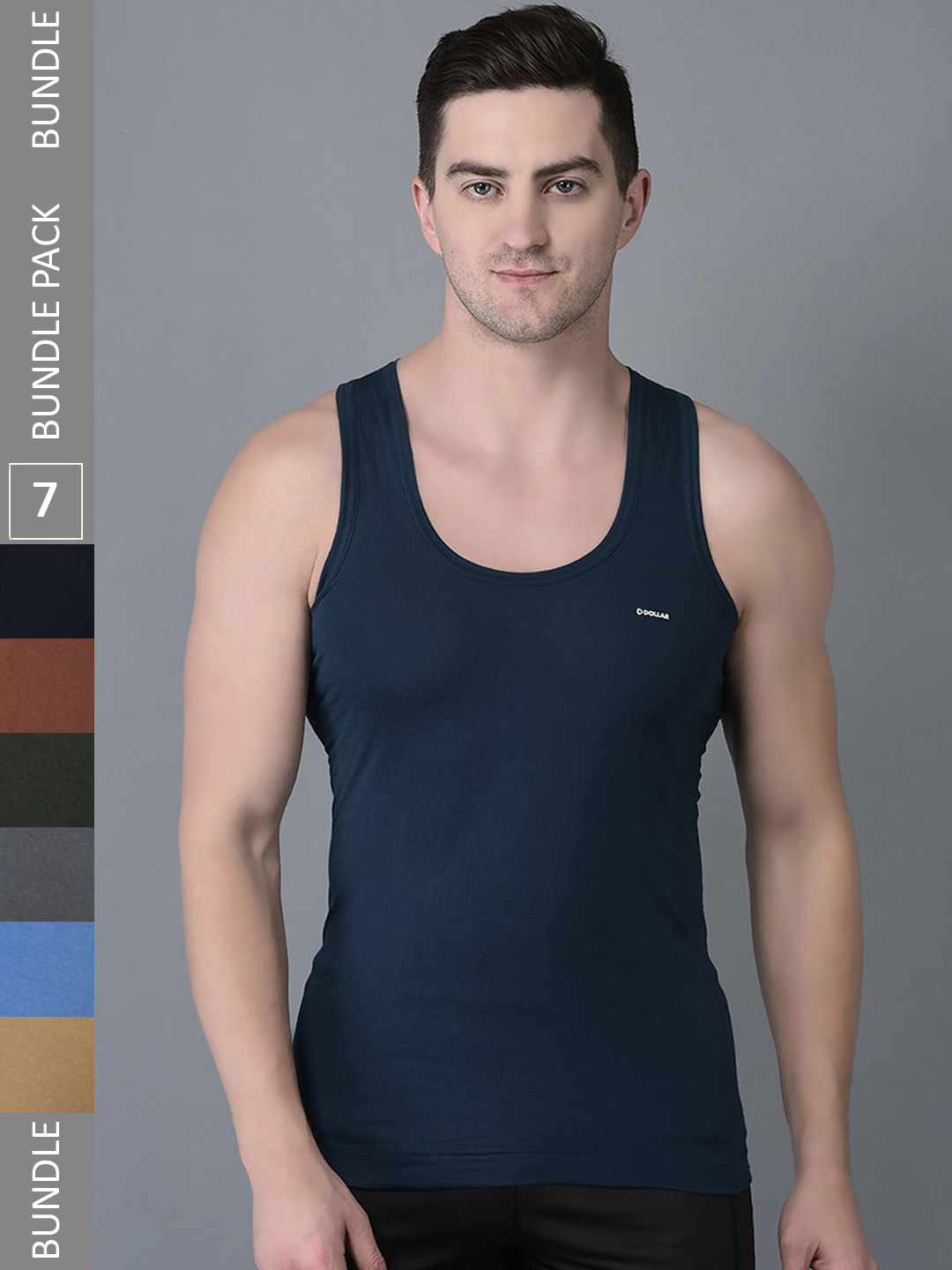 Buy Dollar Bigboss Men Solid Pack Of 7 Combed Cotton Shrinkless Vest ...