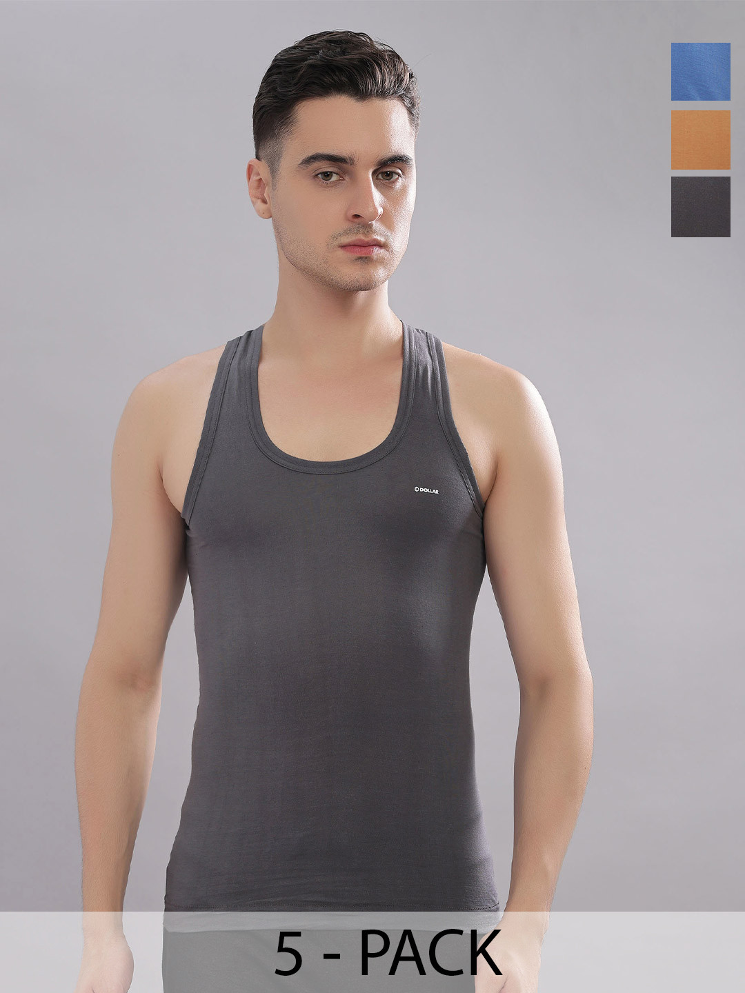 Buy Dollar Bigboss Men Solid Pack Of 5 Combed Cotton Shrinkless Vest ...