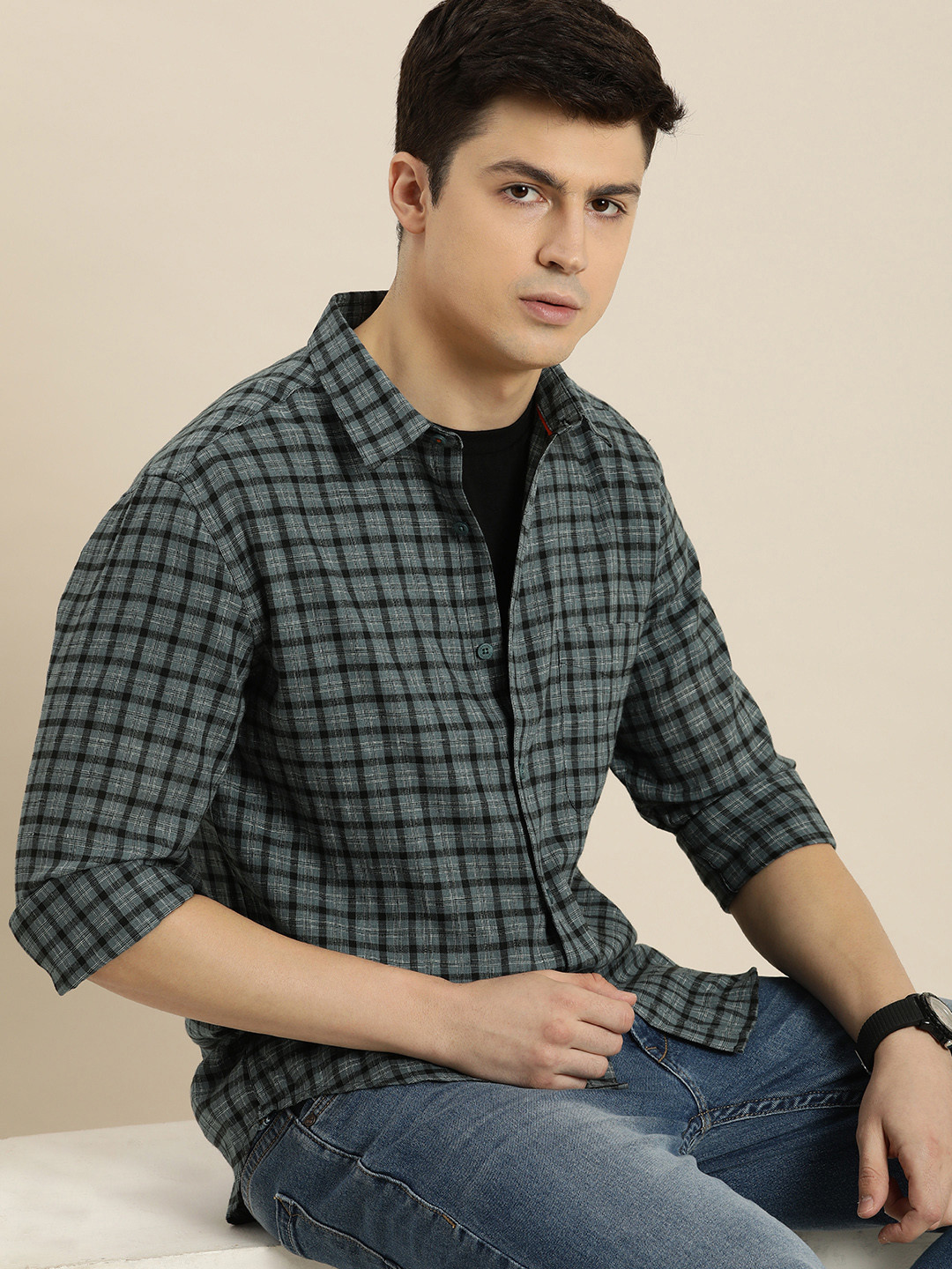 Buy INVICTUS Sport Slim Fit Self Design Checked Casual Shirt - Shirts ...