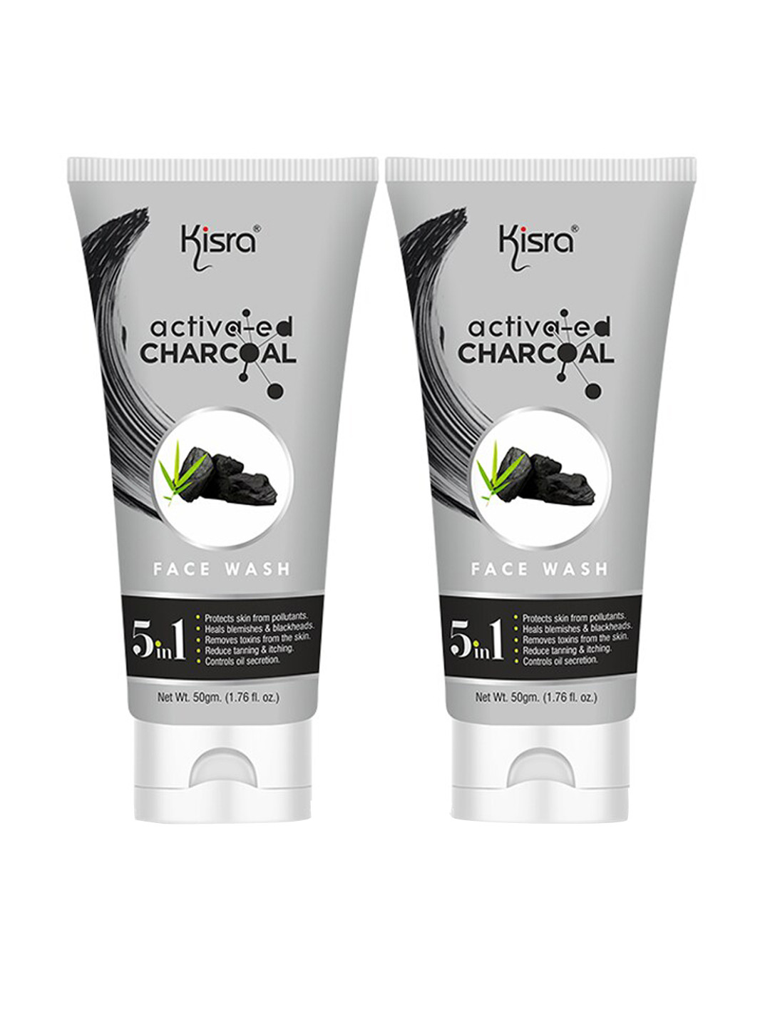 Buy KISRA Set Of 2 Activated Charcoal Face Wash 50g Each - Face Wash ...