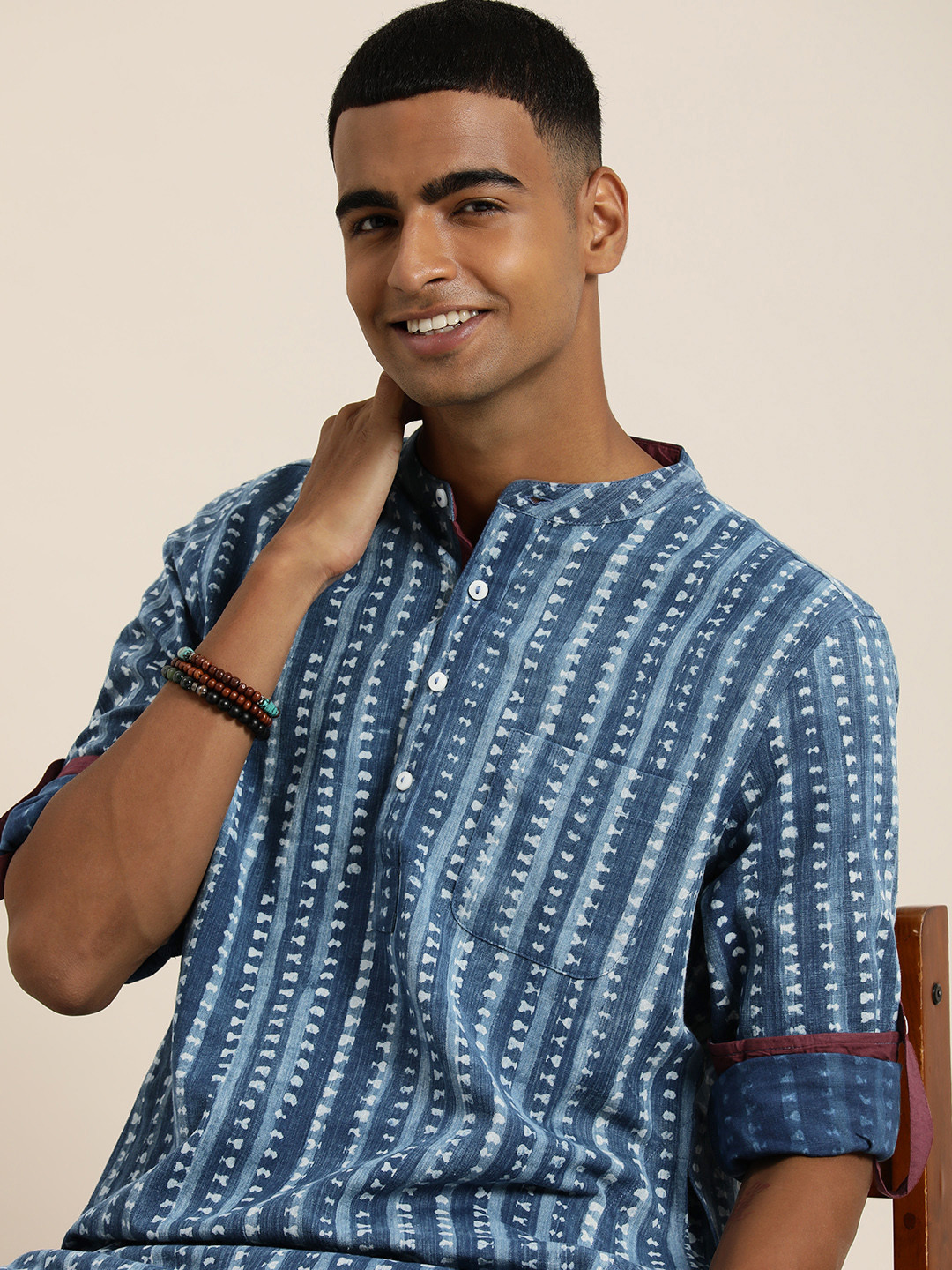 Buy Taavi Indigo Hand Block Striped Kurta - Kurtas for Men 22595890 ...