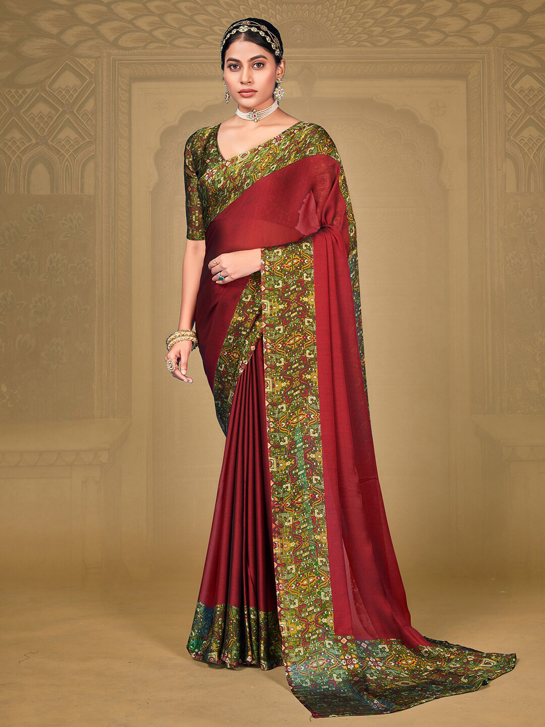 Buy Anouk Rustic Printed Border Pure Chiffon Saree - Sarees for Women ...
