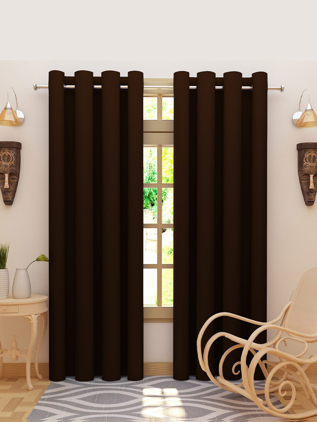 Buy DREAM CARE Coffee Brown 2 Pieces Black Out Window Curtains ...
