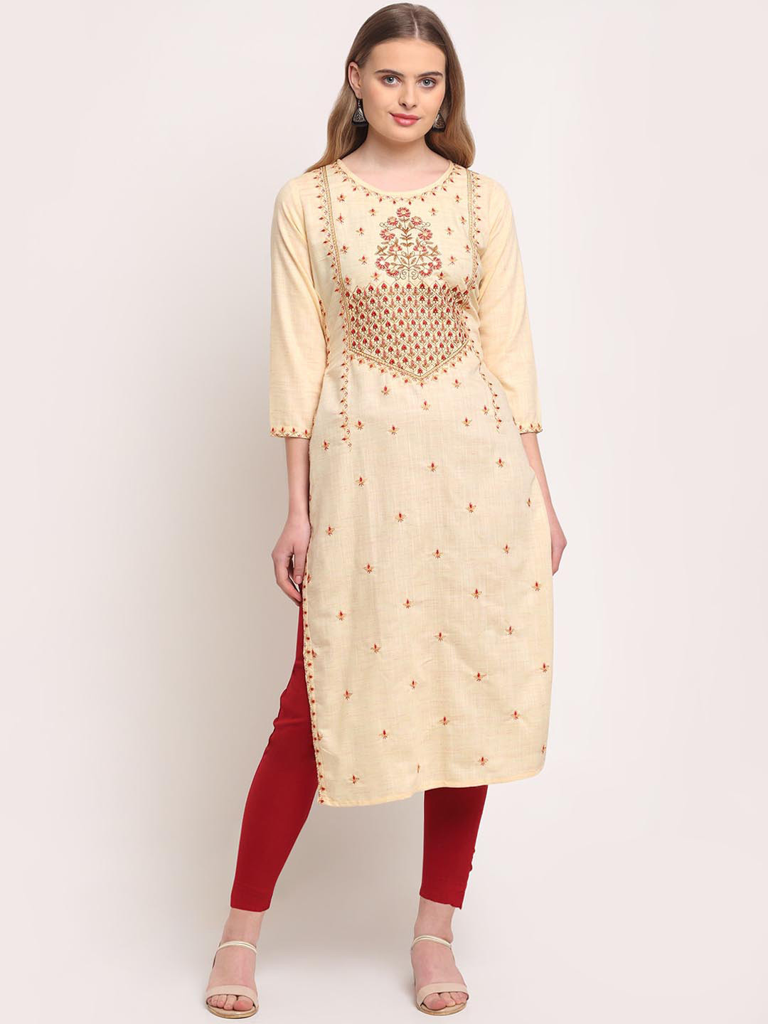 Buy Lovely Lady Floral Embroidered Regular Thread Work Kurta - Kurtas ...