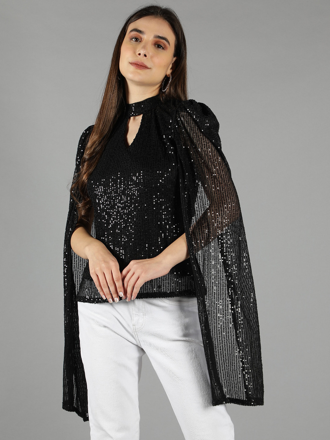 Buy Svelte Couture Embellished Keyhole Neck Slit Sleeves Sequined ...