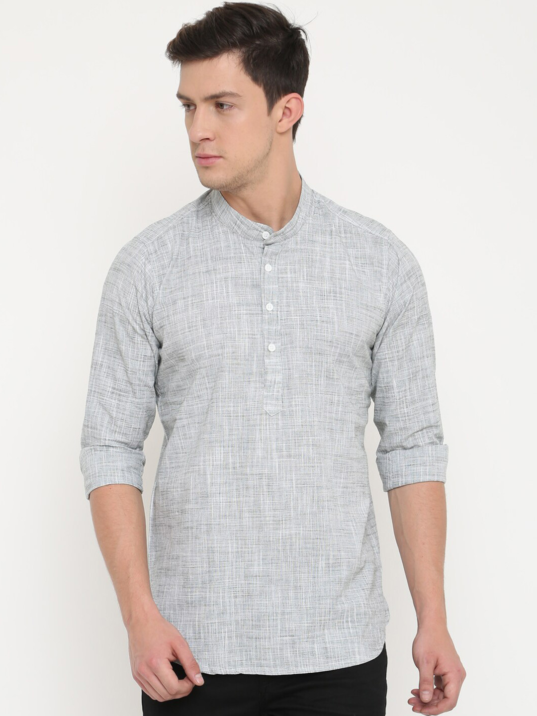 Buy Cross Court Band Collar Pure Cotton Short Kurta - Kurtas for Men ...