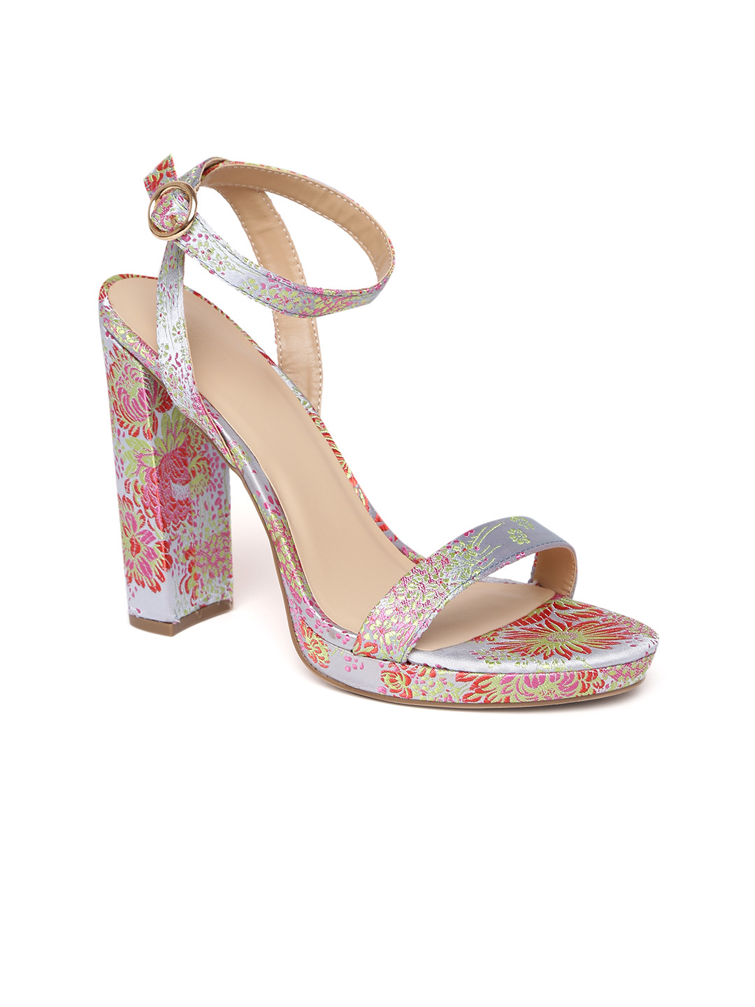 Buy FOREVER 21 Women Pink & Blue Embroidered Sandals - Heels for Women ...