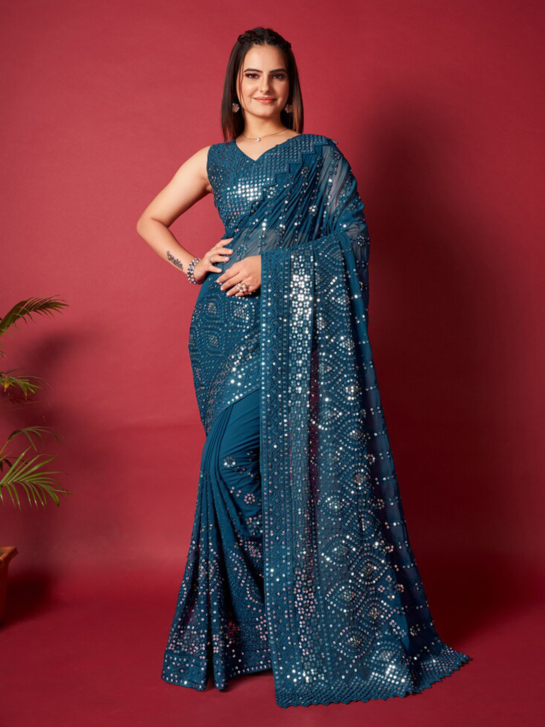 Buy Exclusiva Sheer Embellished Sequinned Saree - Sarees for Women ...