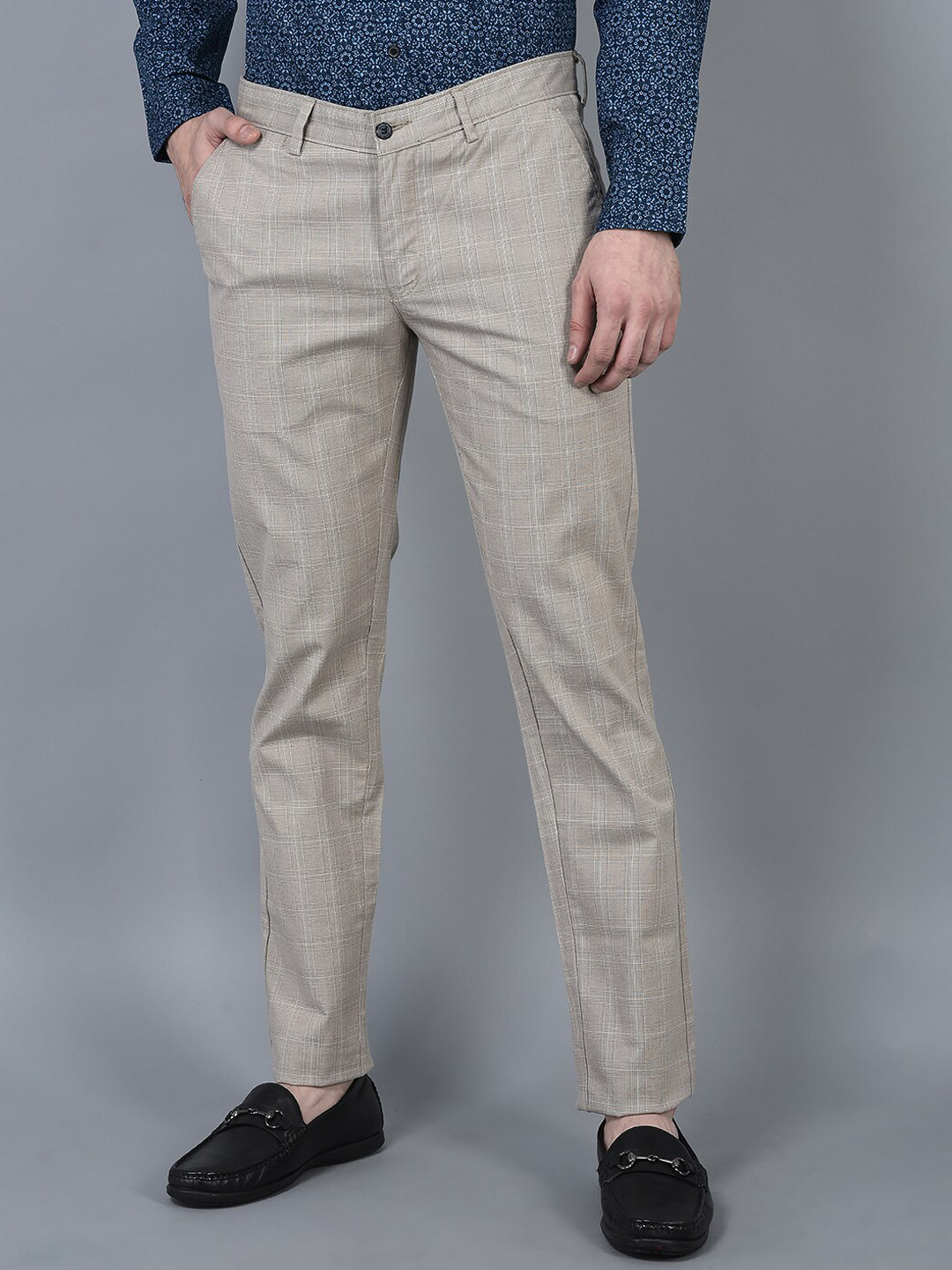 Buy CANOE Men Checked Smart Mid Rise Formal Trousers - Trousers for Men ...