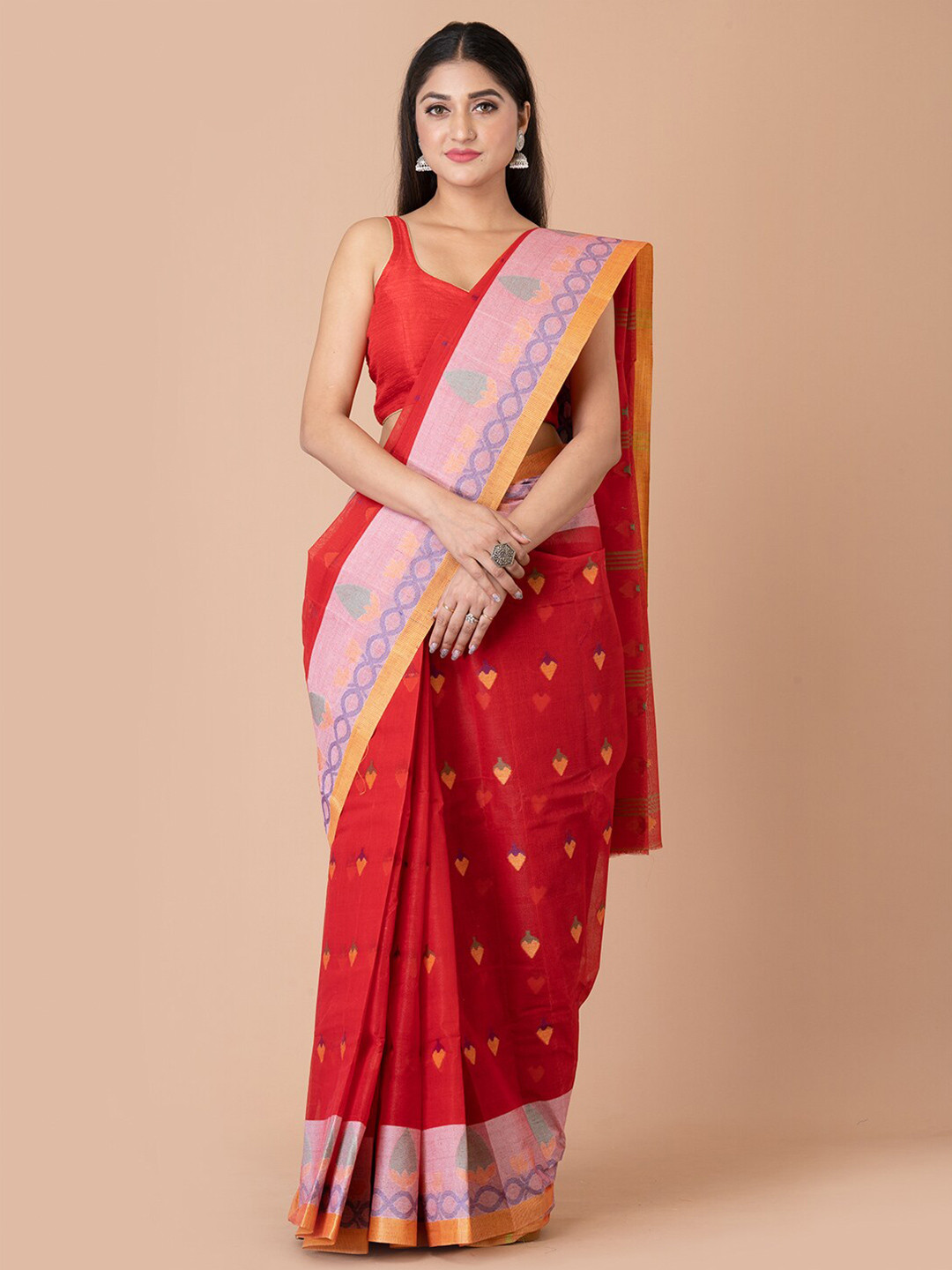 Buy Laa Calcutta Ethnic Motifs Woven Design Pure Cotton Taant Saree ...