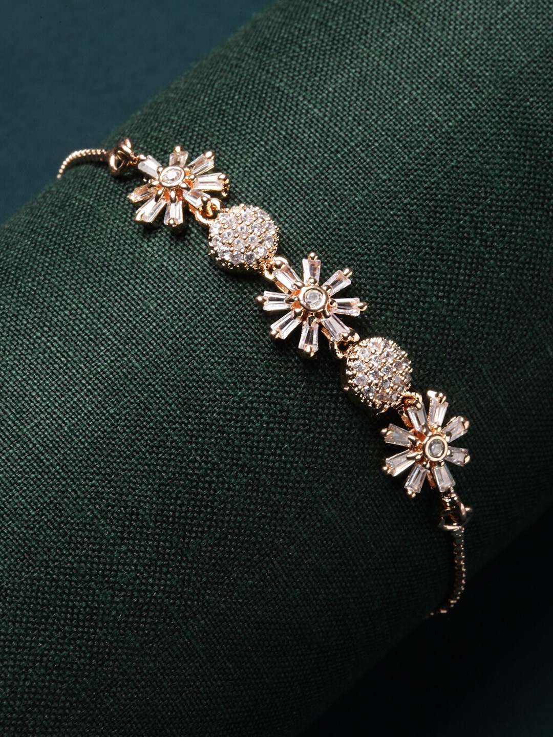 Buy Zeneme Rose Gold Plated American Diamond Link Bracelet Bracelet